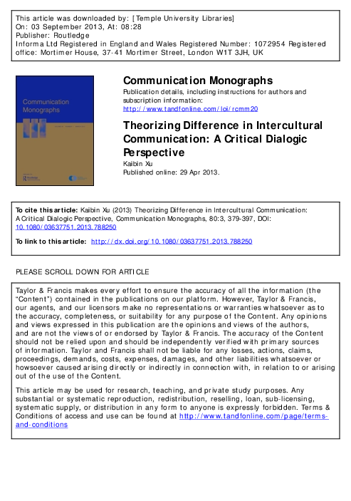 (PDF) Theorizing Difference in Intercultural Communication: A Critical Dialogic Perspective