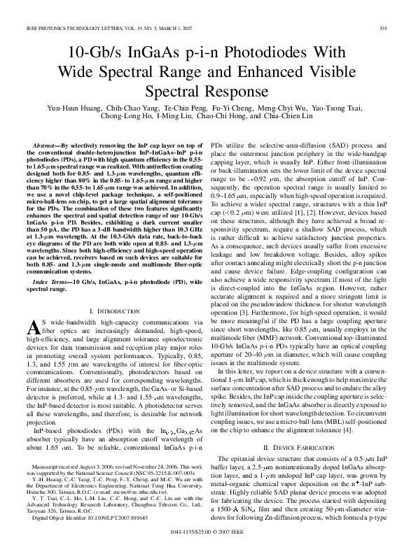 (PDF) 10-Gb/s InGaAs p-i-n Photodiodes With Wide Spectral Range and ...