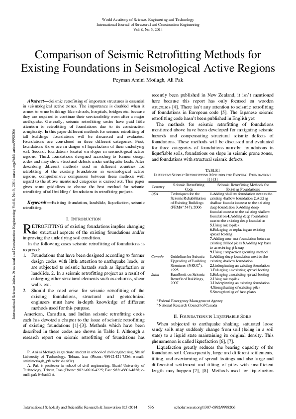 (PDF) Comparison of Seismic Retrofitting Methods for Existing ...
