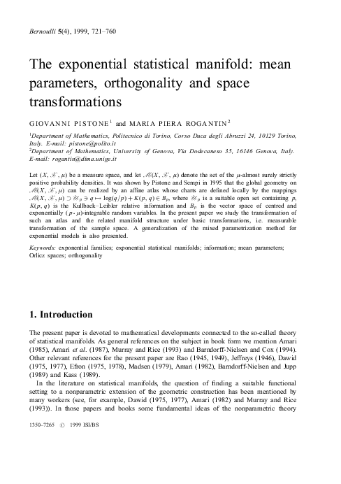 (PDF) The Exponential Statistical Manifold: Mean Parameters ...