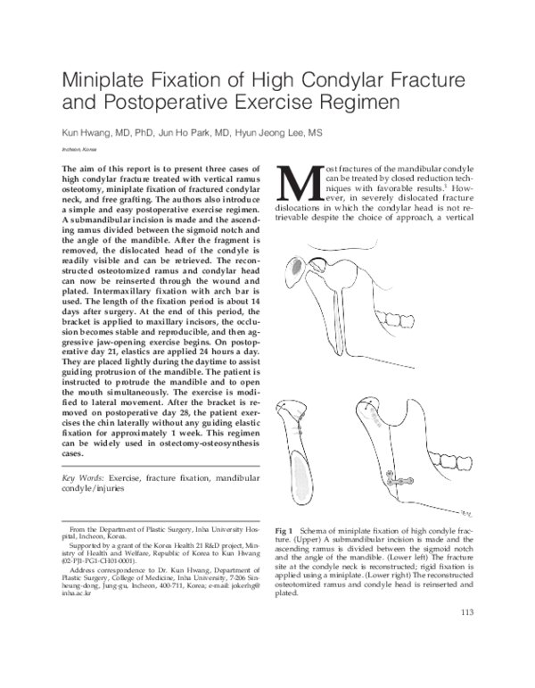 (PDF) Miniplate Fixation of High Condylar Fracture and Postoperative ...