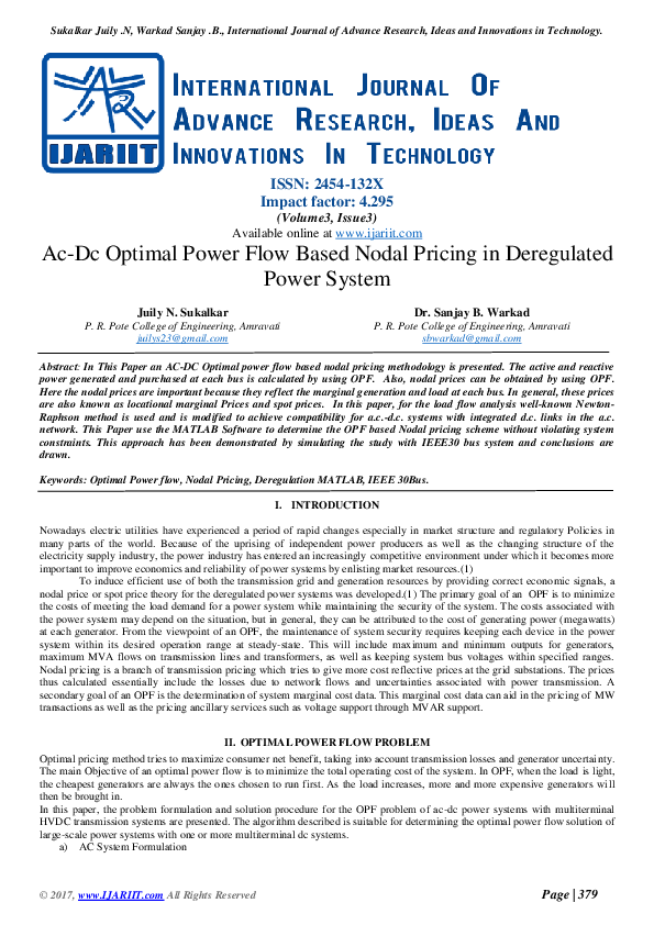 (PDF) Ac-Dc Optimal Power Flow Based Nodal Pricing in Deregulated Power System