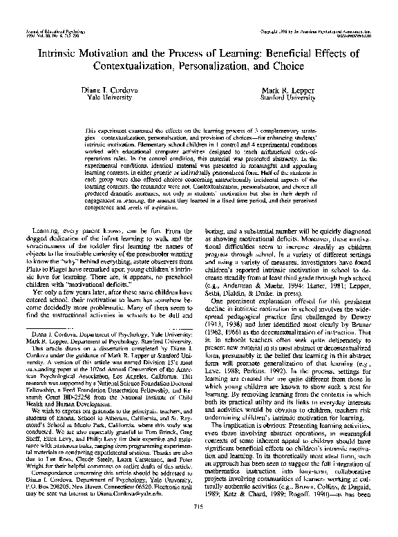 (PDF) Intrinsic motivation and the process of learning: Beneficial ...