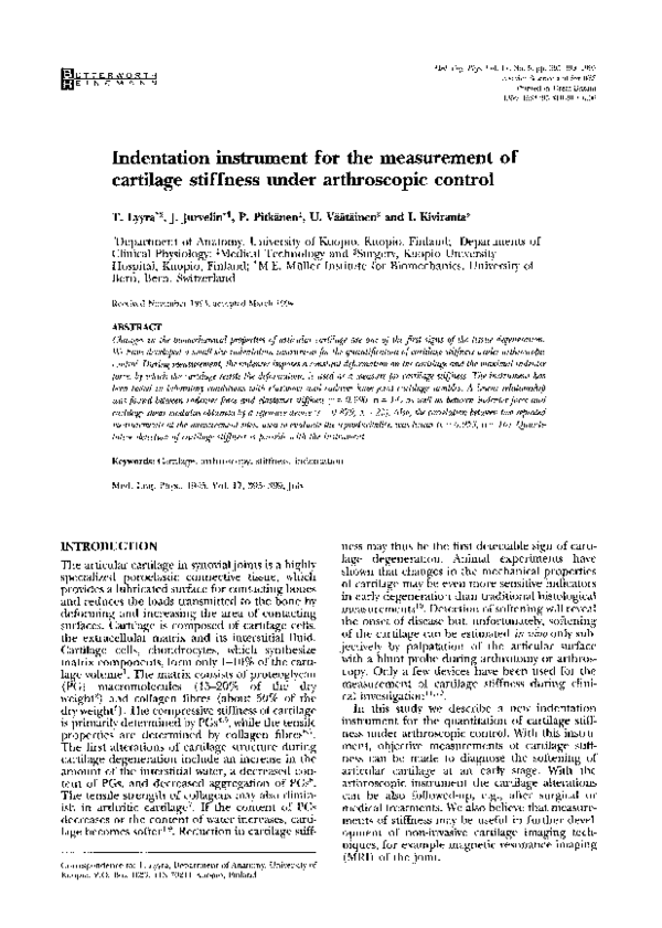 (PDF) Indentation instrument for the measurement of cartilage stiffness ...