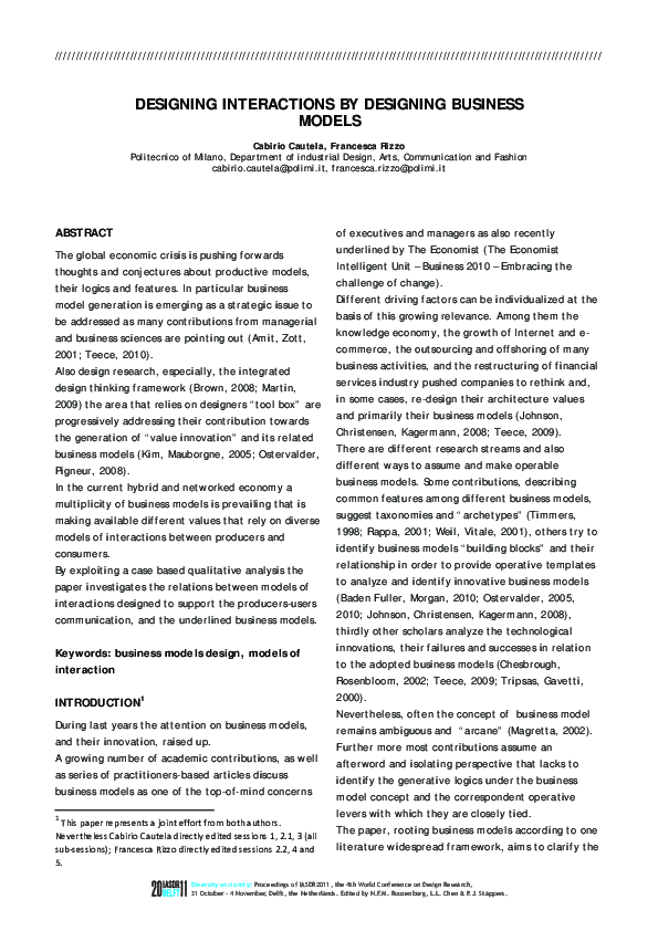 (PDF) Designing Interactions by Designing Business Models