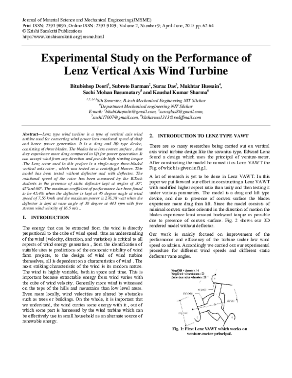 (PDF) Experimental Study on the Performance of Lenz Vertical Axis Wind ...