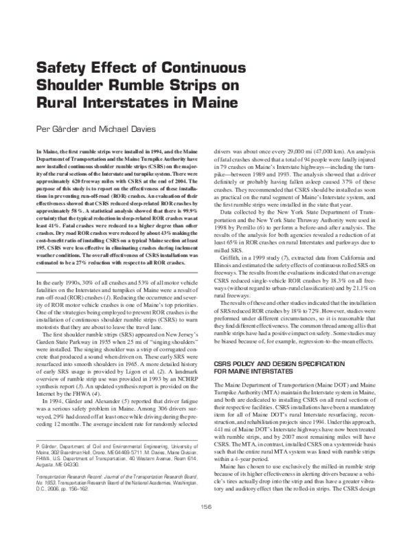 (PDF) Safety Effect of Continuous Shoulder Rumble Strips on Rural ...