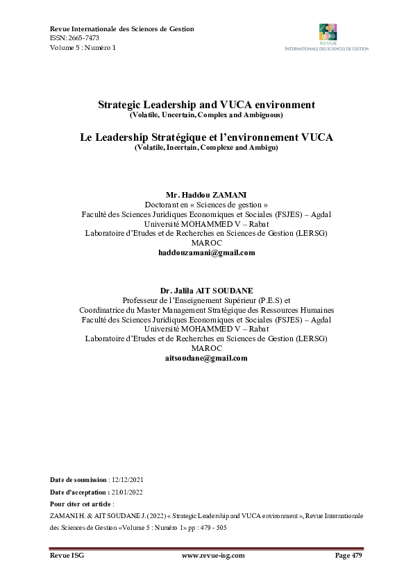 (PDF) Strategic Leadership and VUCA environment (Volatile, Uncertain ...