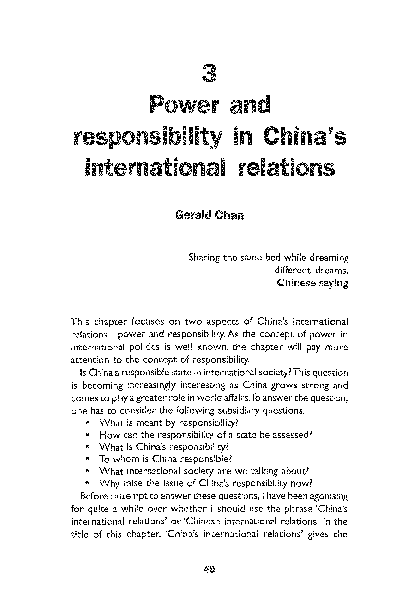 (PDF) Power and responsibility in China’s international relations