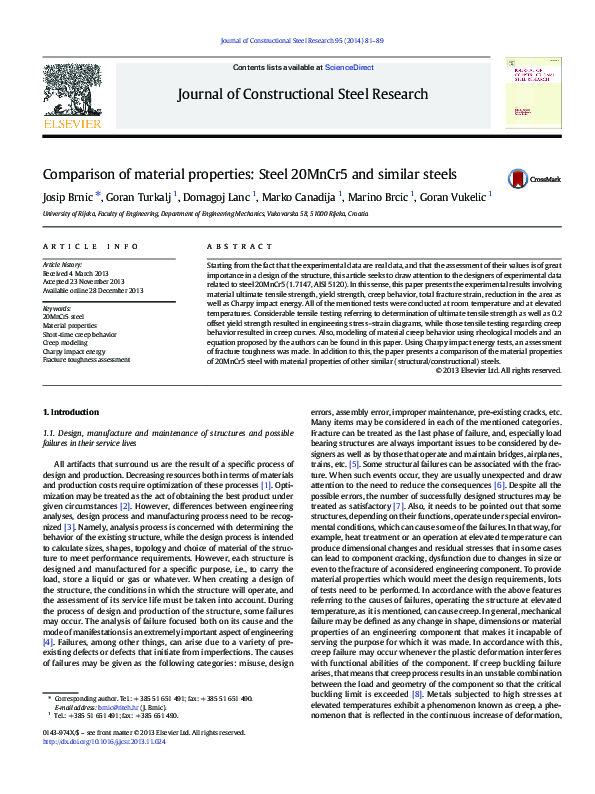 (PDF) Comparison of material properties: Steel 20MnCr5 and similar steels