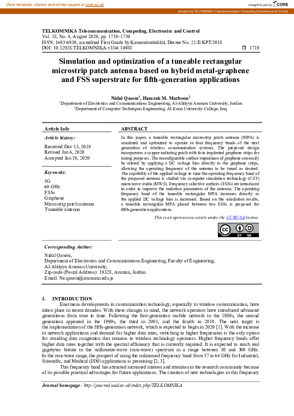 Pdf Simulation And Optimization Of A Tuneable Rectangular Microstrip