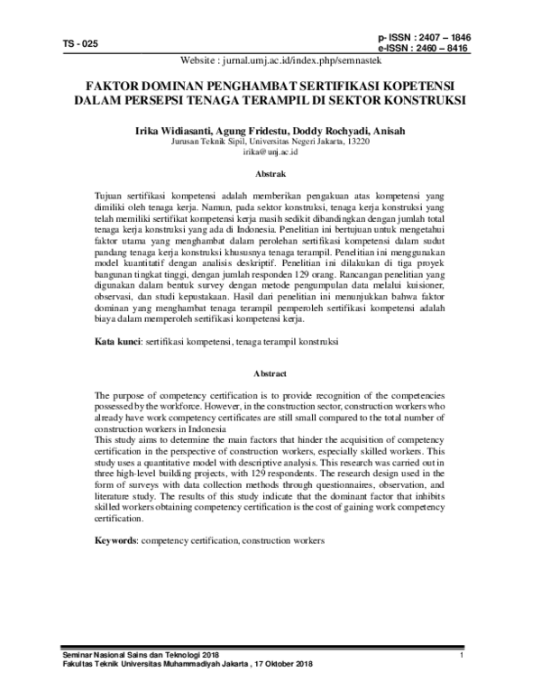 (PDF) Faktor Dominan Penghambat Sertifikasi Kopetensi Dalam Persepsi ...