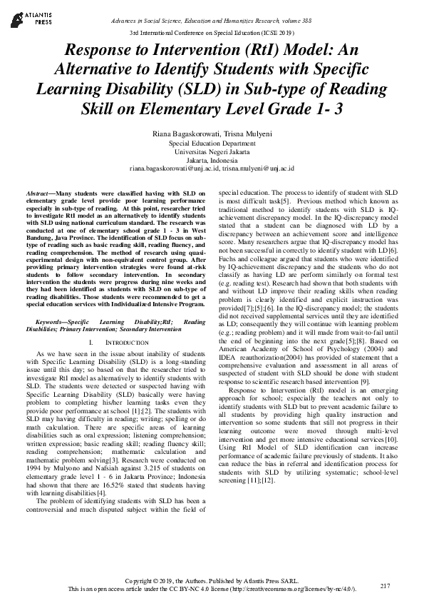 (PDF) Response to Intervention (RtI) Model: An Alternative to Identify ...