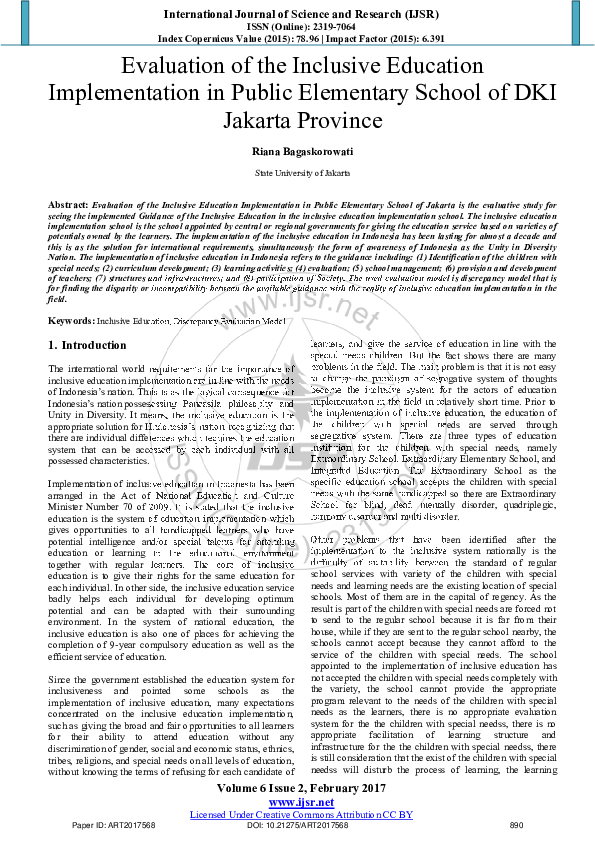 (PDF) Evaluation Of The Inclusive Education Implementation In Public Elementary School Of Dki ...
