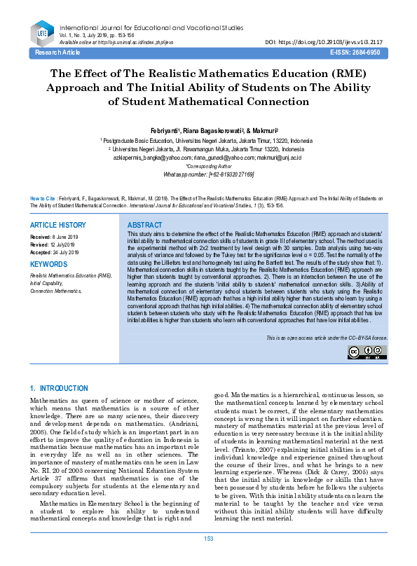 (PDF) The Effect of The Realistic Mathematics Education (RME) Approach and The Initial Ability ...