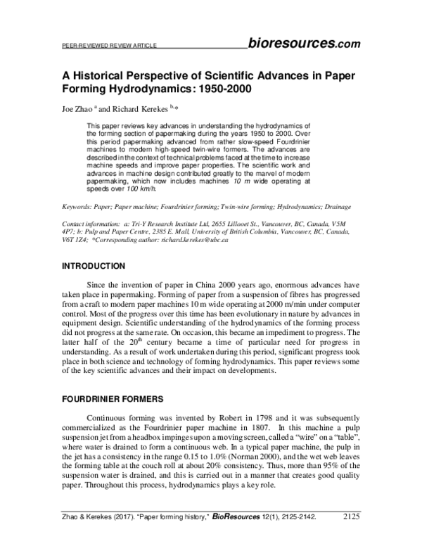(PDF) A Historical Perspective of Scientific Advances in Paper Forming ...