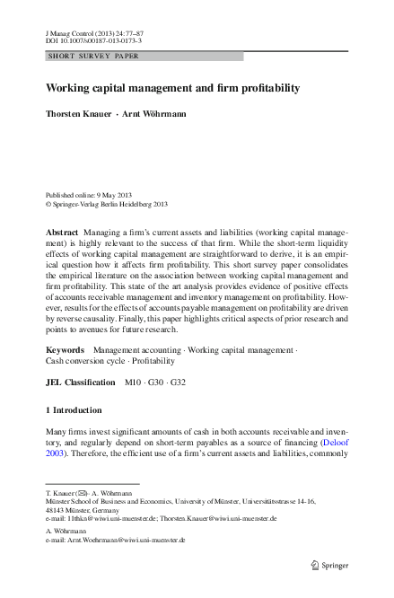 (PDF) Working capital management and firm profitability