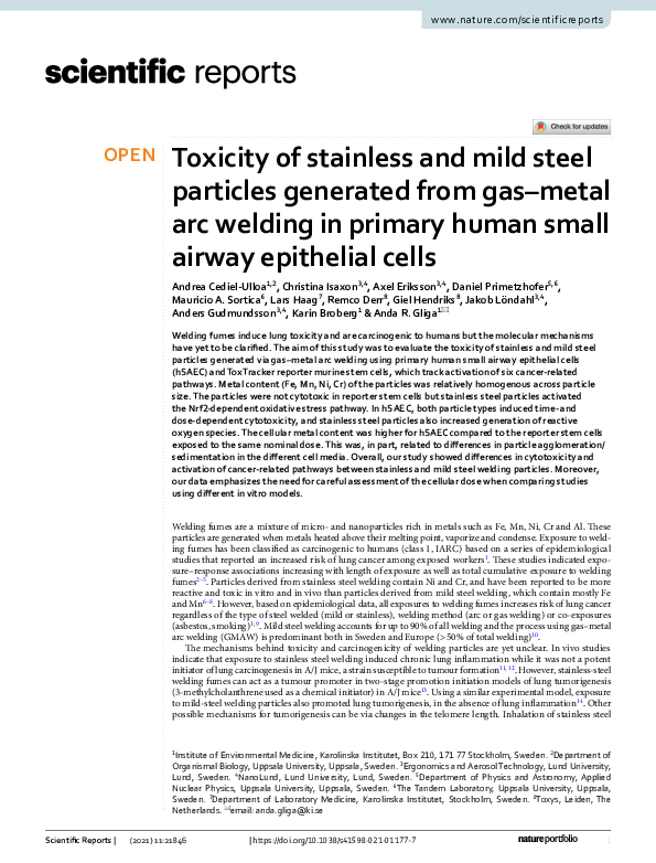 (PDF) Toxicity of stainless and mild steel particles generated from gas ...