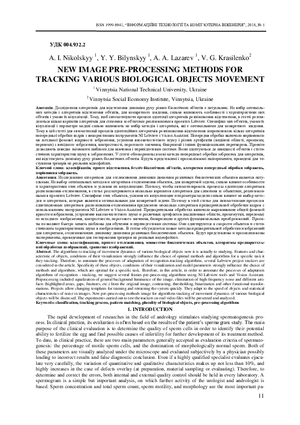 (PDF) New Image Pre-Processing Methods for Tracking Various Biological Objects Movement