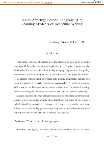 (PDF) Issues Affecting Second Language (L2) Learning Students of ...