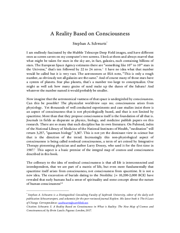 (PDF) A Reality Based on Consciousness