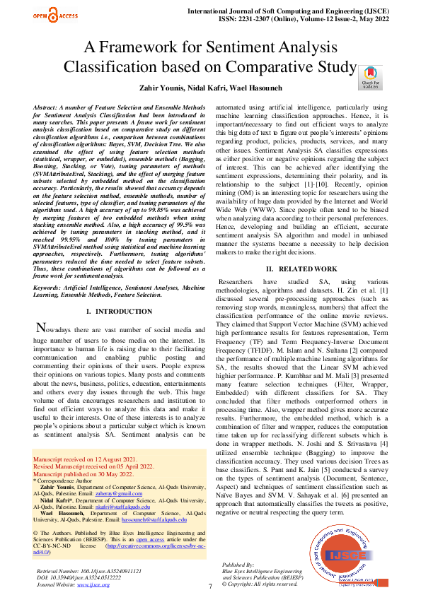 (PDF) A Framework for Sentiment Analysis Classification based on Comparative Study