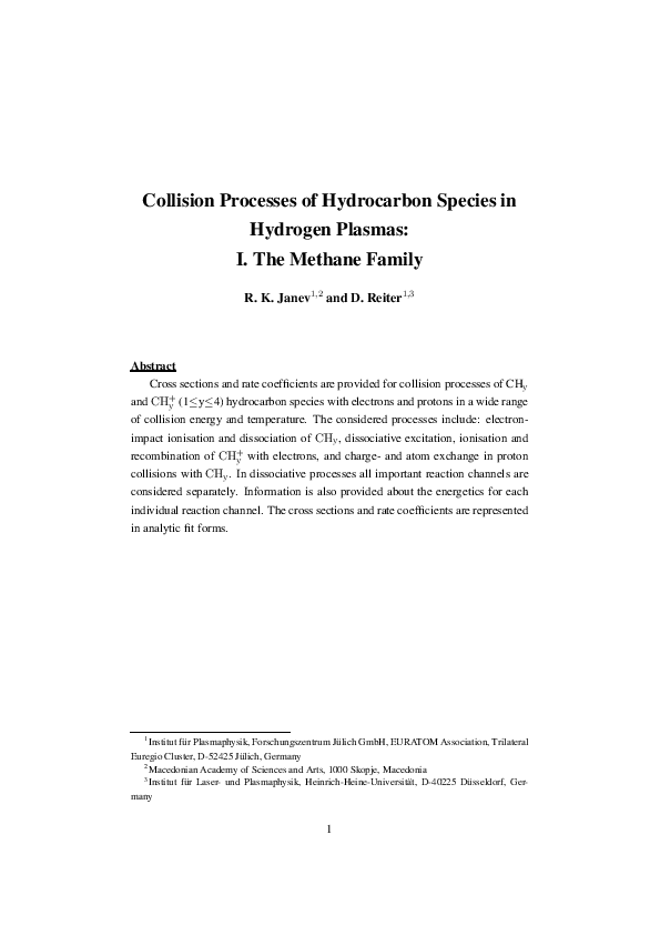 (PDF) Collision Processes of Hydrocarbon Species in Hydrogen Plasmas ...