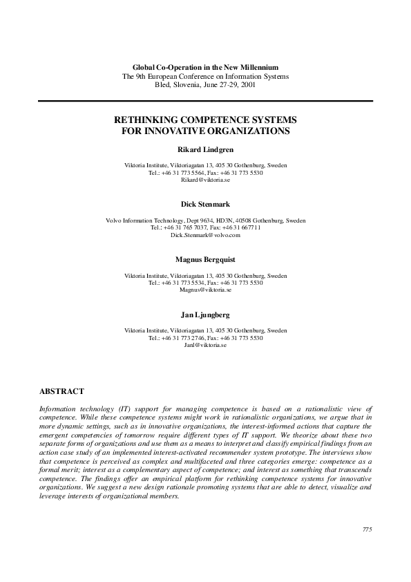 (PDF) Rethinking competence systems for knowledge-based organizations