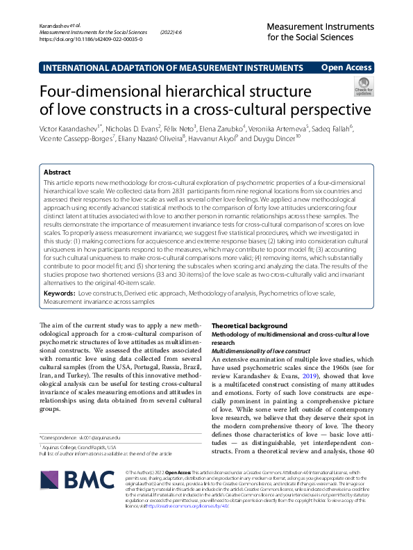 (PDF) Four-dimensional hierarchical structure of love constructs in a ...