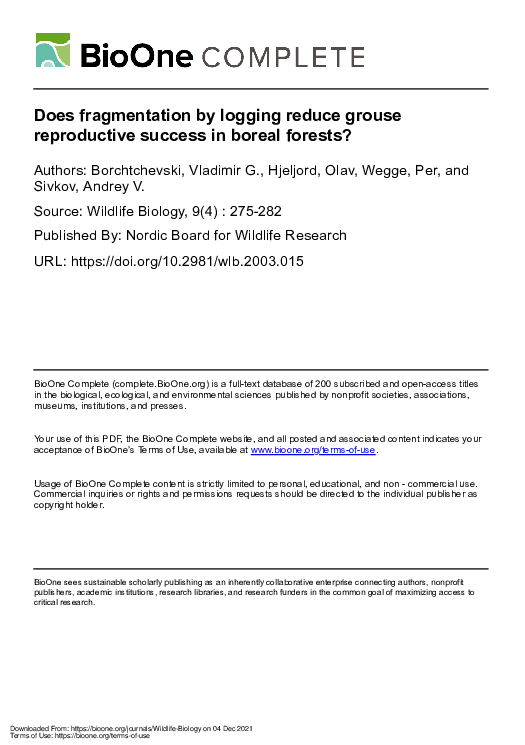 (PDF) Does fragmentation by logging reduce grouse reproductive success ...