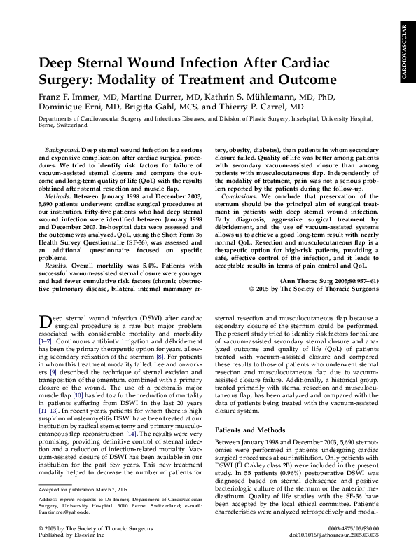 (PDF) Deep Sternal Wound Infection After Cardiac Surgery: Modality of ...