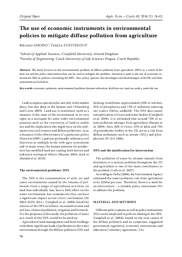 (PDF) The use of economic instruments in environmental policies to ...