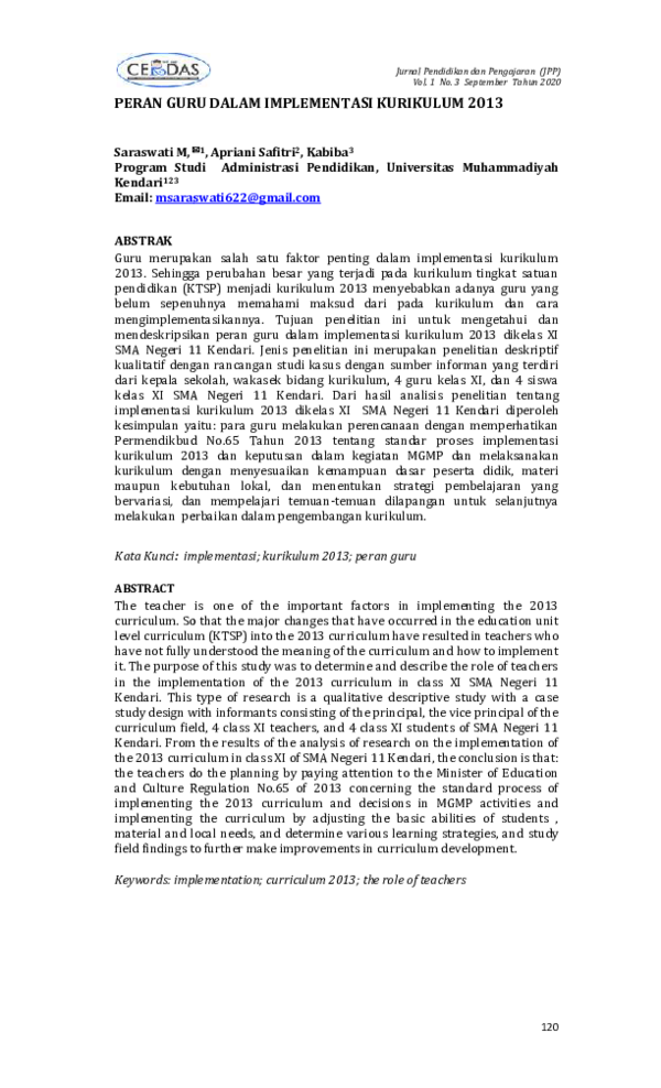 (PDF) Peran Guru dalam Implementasi Kurikulum 2013