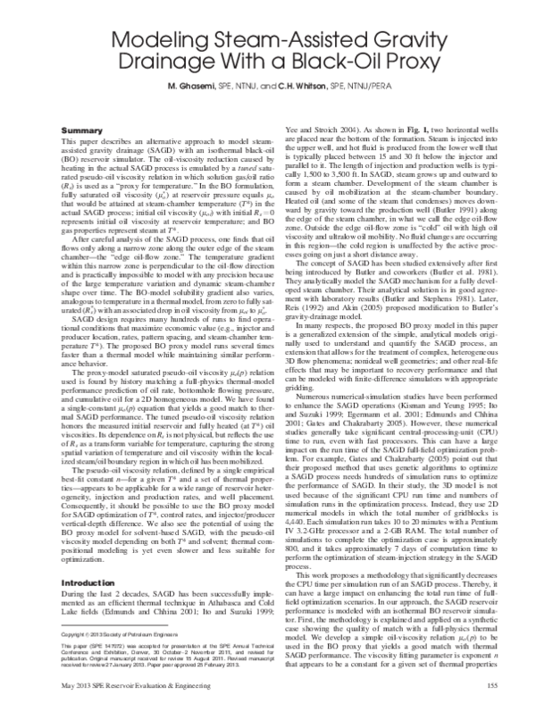 (PDF) Modeling Steam-Assisted Gravity Drainage With a Black-Oil Proxy