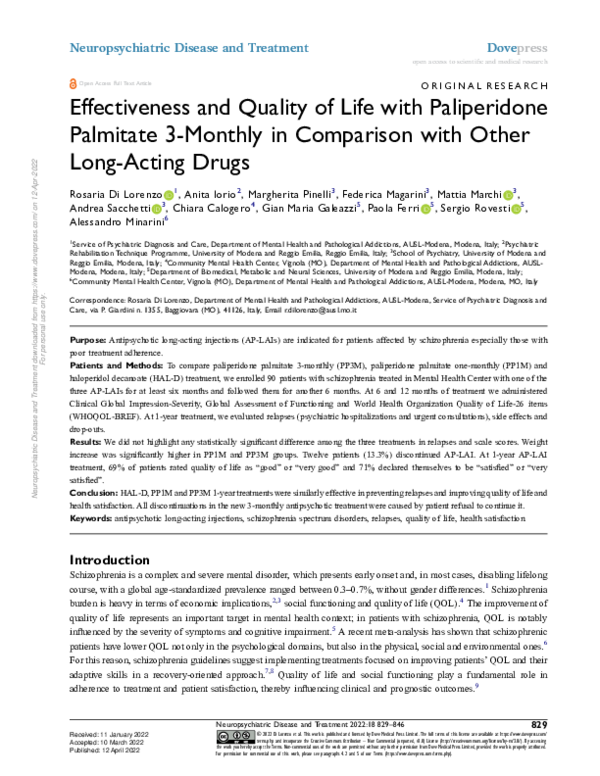 (PDF) Effectiveness and Quality of Life with Paliperidone Palmitate 3 ...