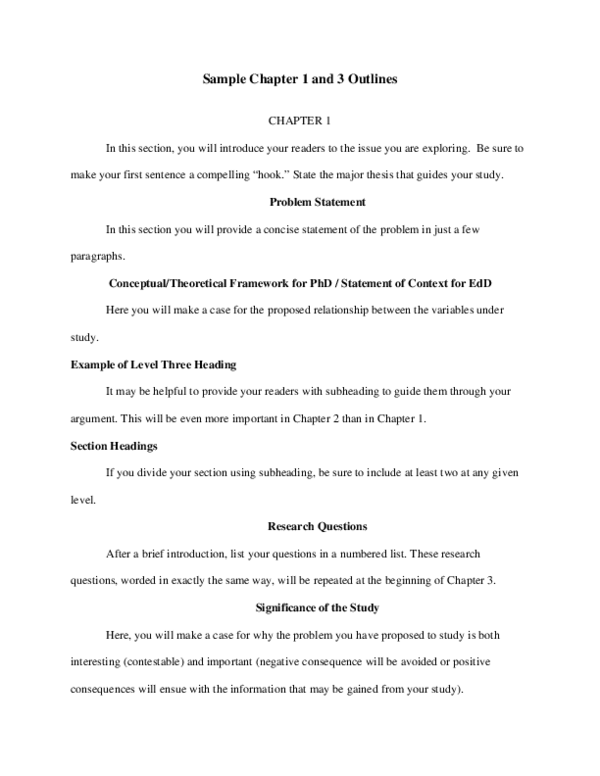 (PDF) Sample Chapter 1 and 3 Outlines