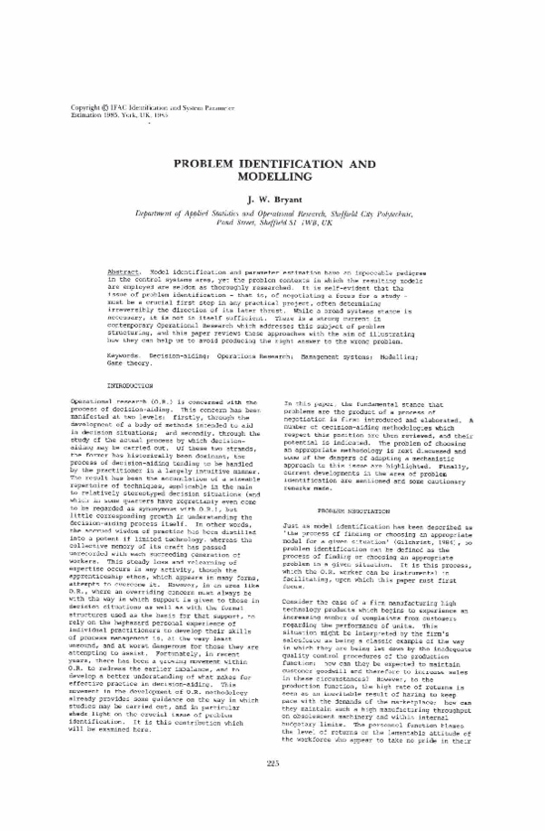 (PDF) Problem Identification and Modelling