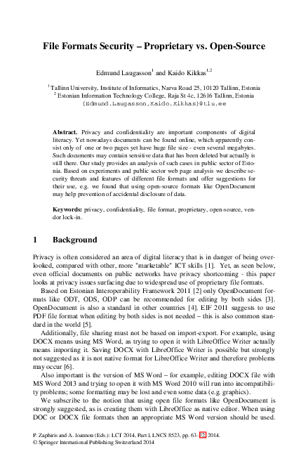 (PDF) File Formats Security – Proprietary vs. Open-Source