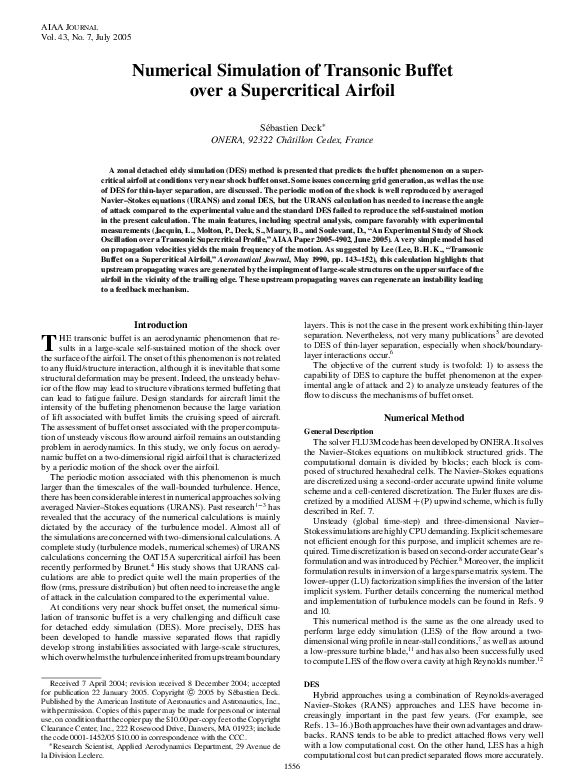 (PDF) Numerical Simulation of Transonic Buffet over a Supercritical Airfoil