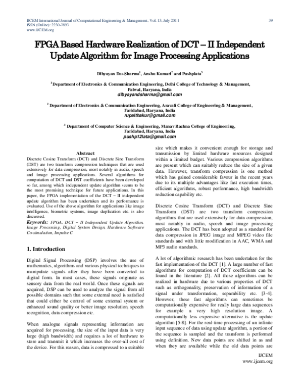 (PDF) FPGA Based Hardware Realization of DCT - II Independent Update Algorithm for Image ...