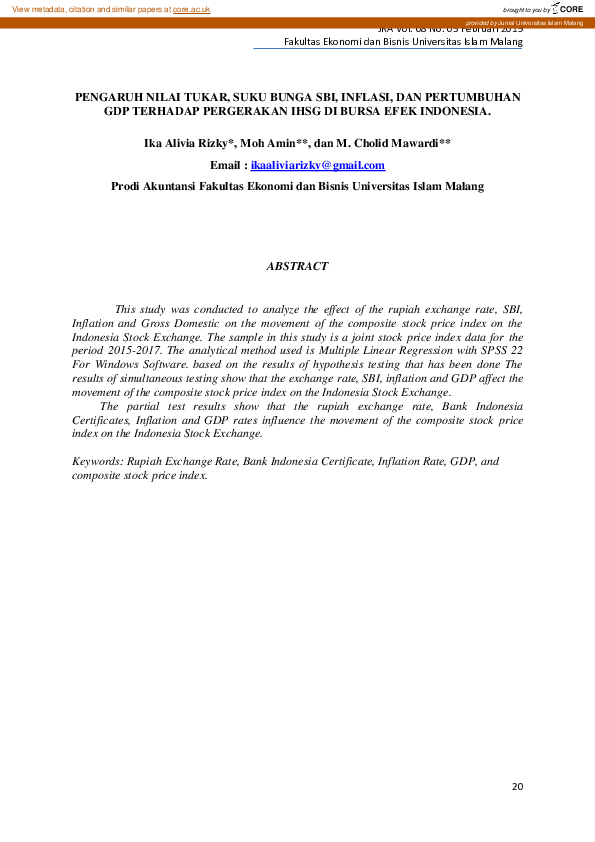 (PDF) Pengaruh Nilai Tukar, Suku Bunga Sbi, Inflasi, Dan Pertumbuhan GDP Terhadap Pergerakan ...