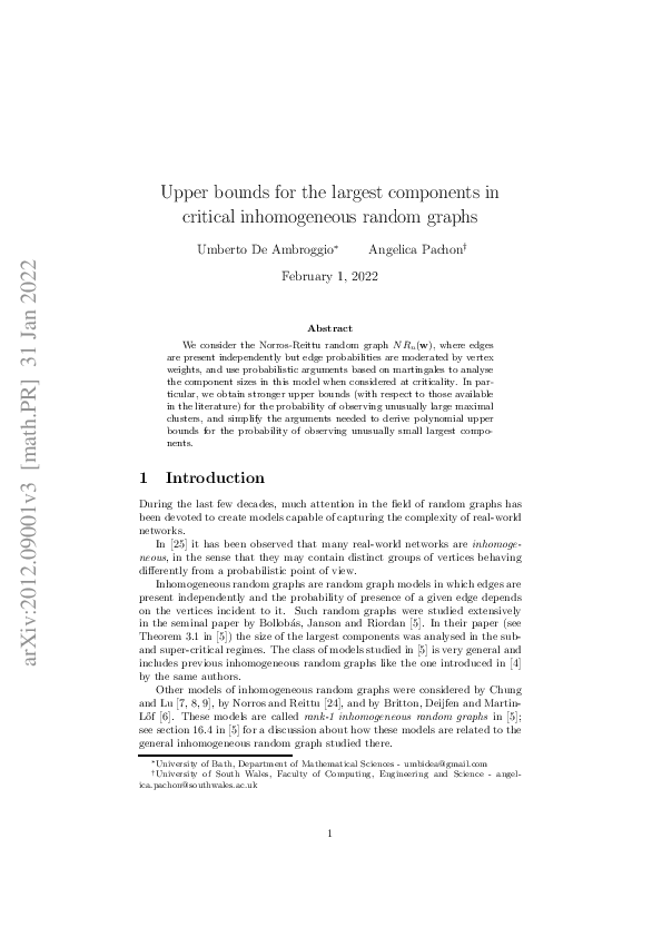 (PDF) Upper bounds for the largest components in critical inhomogeneous random graphs