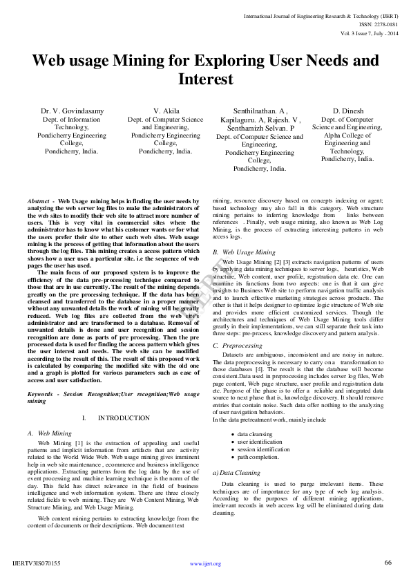 Pdf Web Usage Mining For Exploring User Needs And Interest Akila Govindasamy