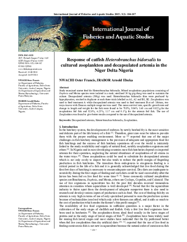 (PDF) Response of catfish Heterobranchus bidorsalis to cultured ...
