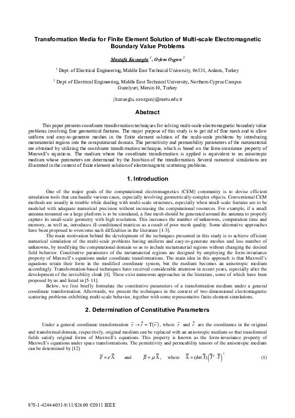 Pdf Transformation Media For Finite Element Solution Of Multi Scale Electromagnetic Boundary