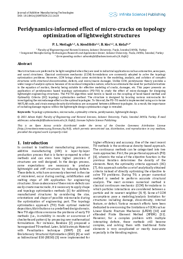(PDF) Peridynamics-informed effect of micro-cracks on topology optimization of lightweight ...