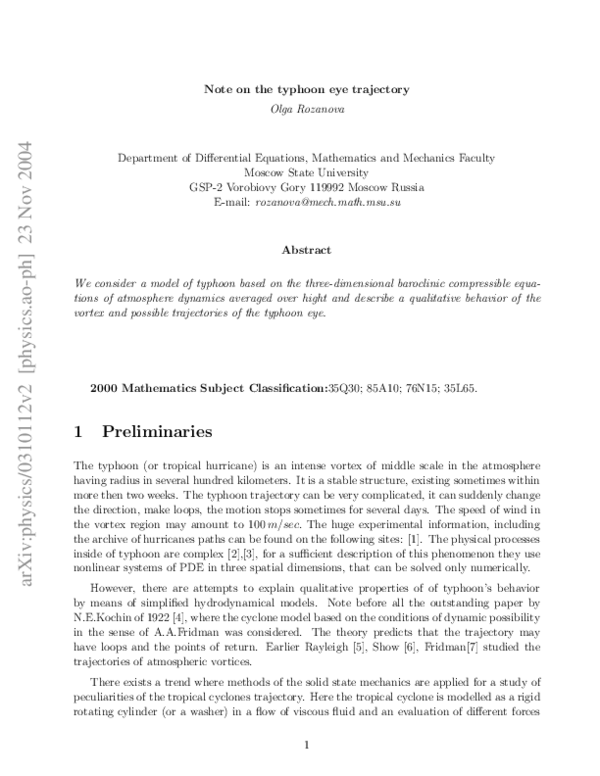 (PDF) Note on the typhoon eye trajectory