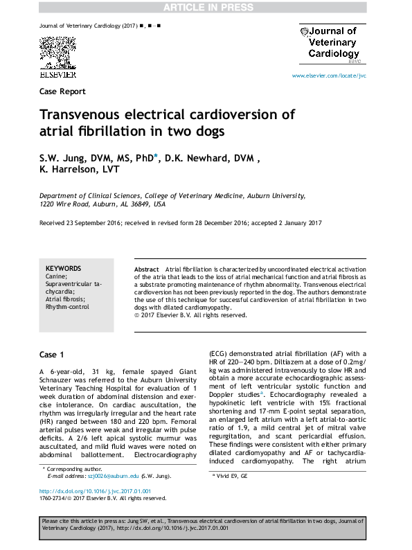 (PDF) Transvenous electrical cardioversion of atrial fibrillation in ...