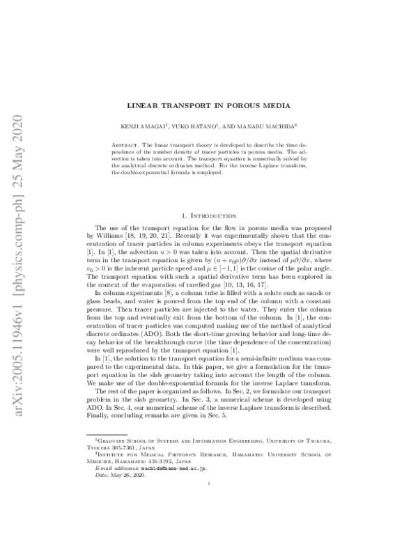 (PDF) Linear Transport in Porous Media