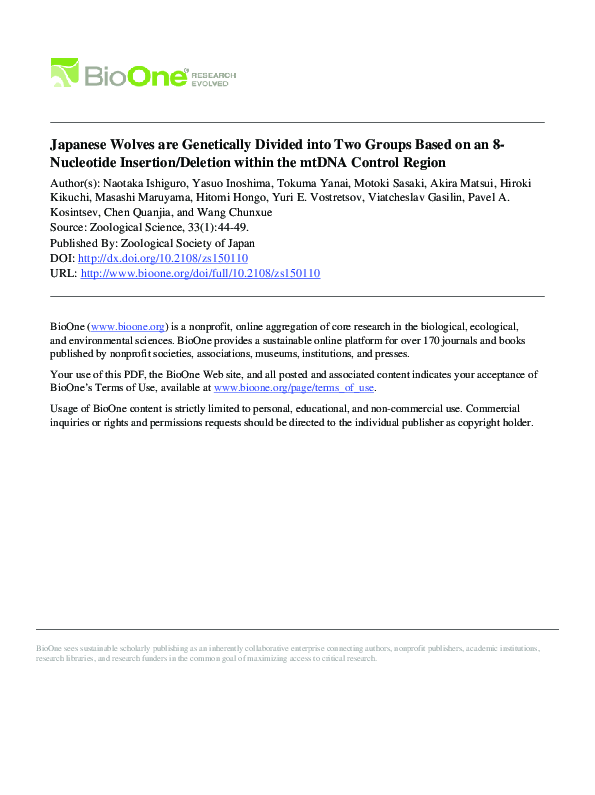 (PDF) Japanese Wolves are Genetically Divided into Two Groups Based on ...
